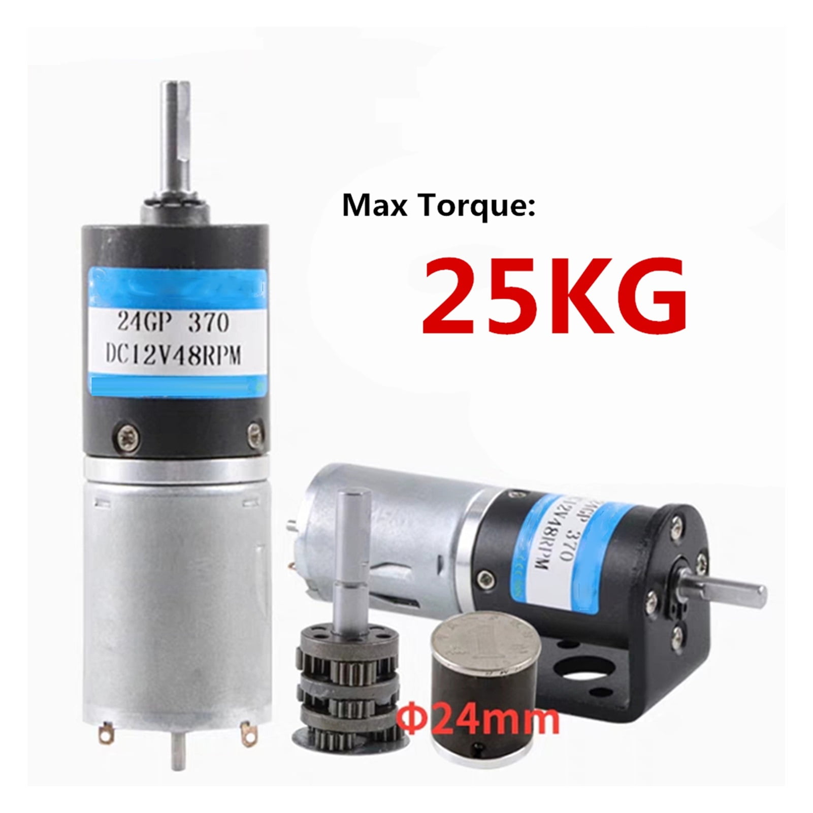 370 Planetary Geared Motor Electric DC 6V 12V 24V High Torque 25KG.CM Speed Reducer 40rpm To ...