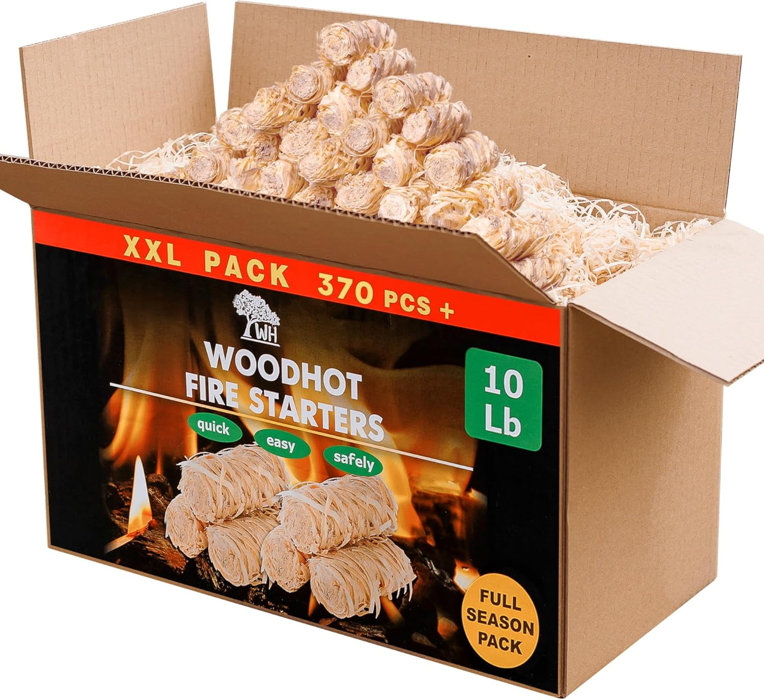 370 pcs Natural Fire Starters for Indoor Fireplace - 10lb Lar Box Long ...