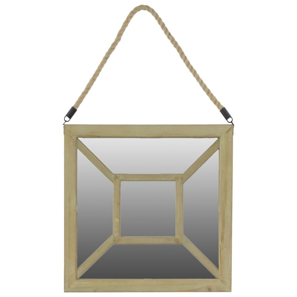 37046 Wooden Square Mirror With Rope Hanger - Natural - Walmart.com