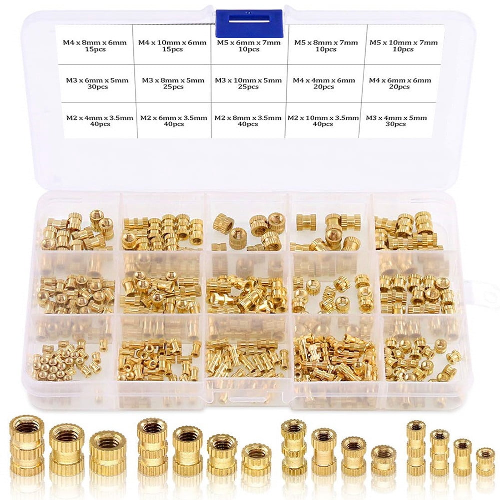 370Pcs Female Thread Knurled Brass Threaded Insert Embedment Nut ...