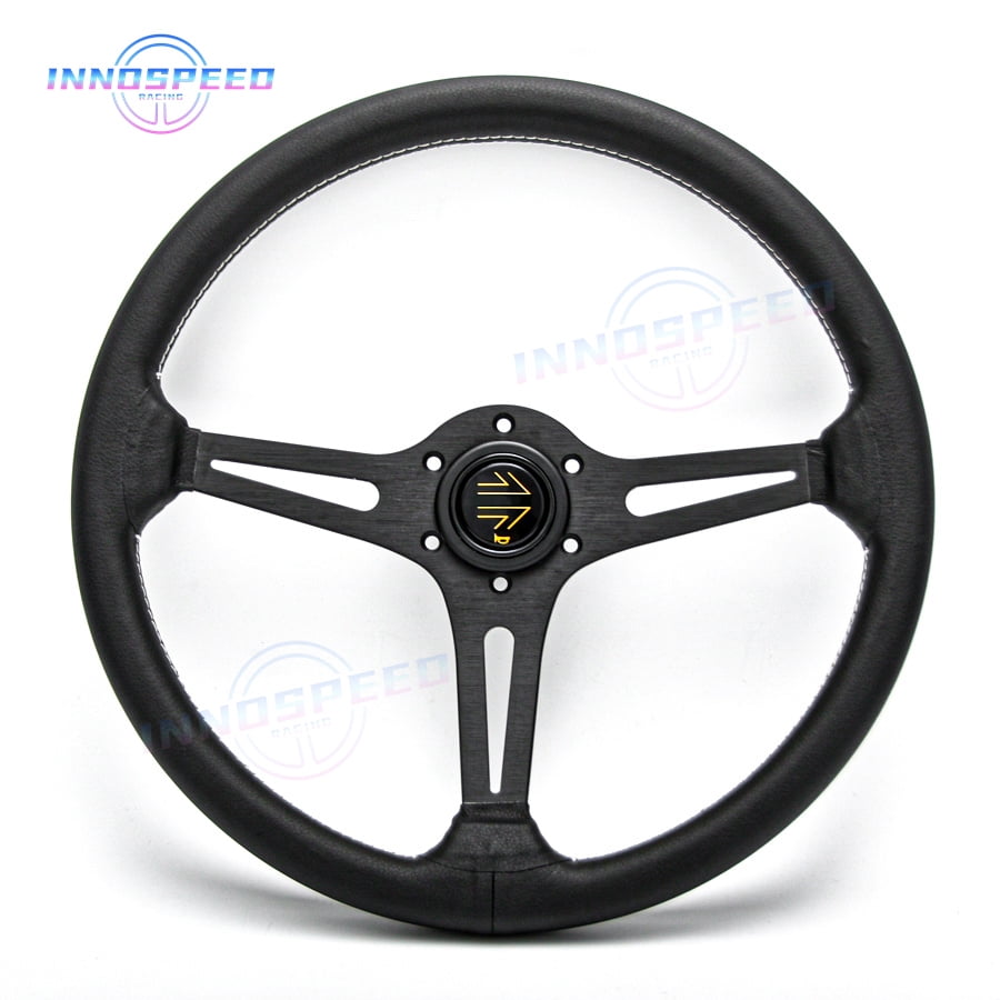 370mm 15Inch Car JDM Sport Leather Steering Wheel Flat Type Sim ...