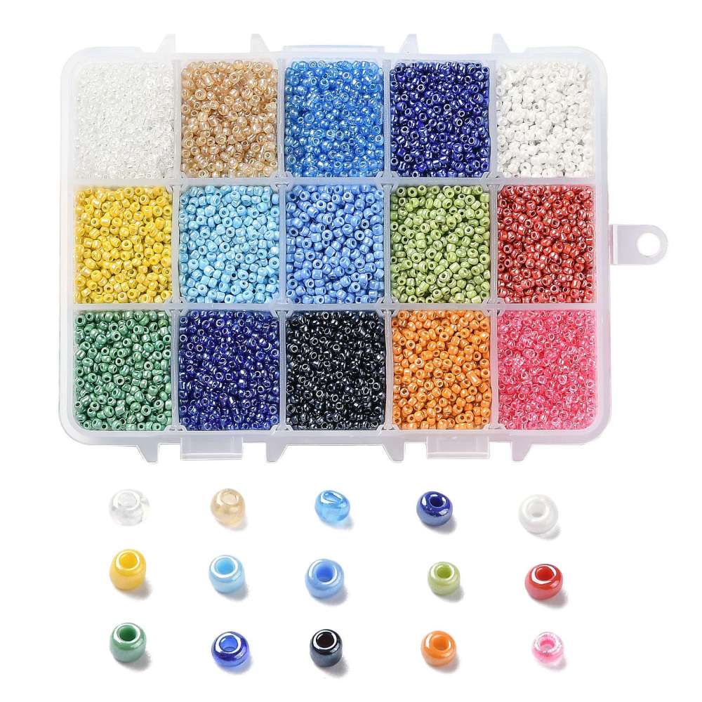 375G 15 Colors Glass Seed Beads Opaque Colors Lustered Round Mixed Color 12/0 1.5~2.5x1.5~2mm ...