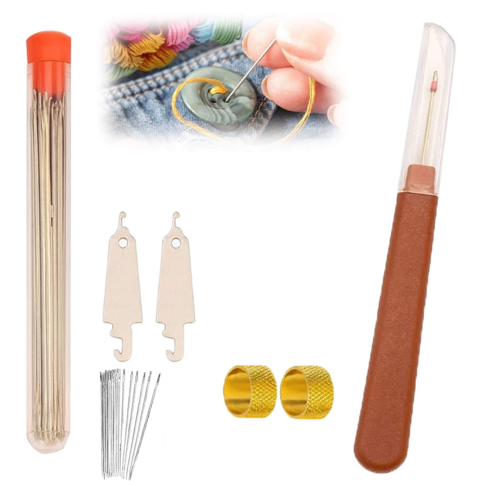 37PCS Big Eye Steel Needles Set,Easy-Thread Sewing Kit,Long & Thin ...