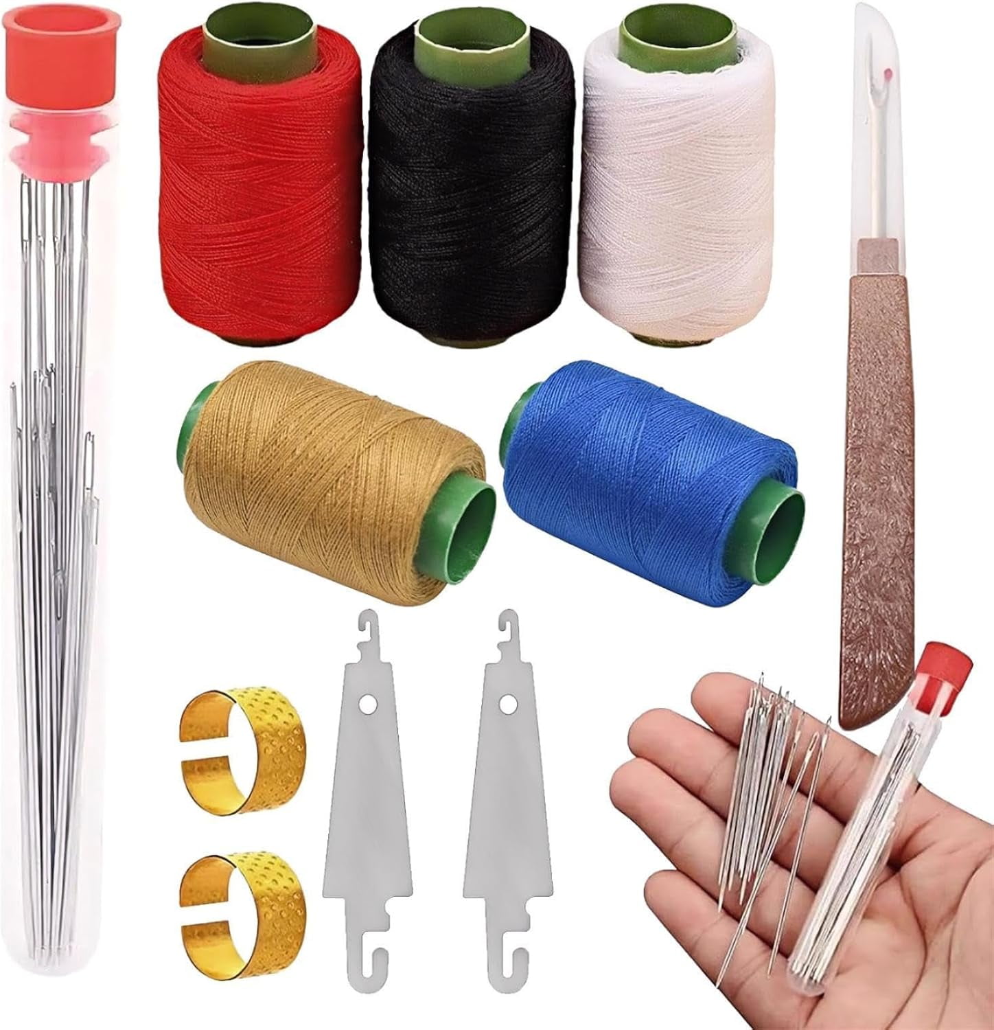 37PCS Big Eye Steel Sewing Tool Set, Needle and Thread Kit, Threader ...