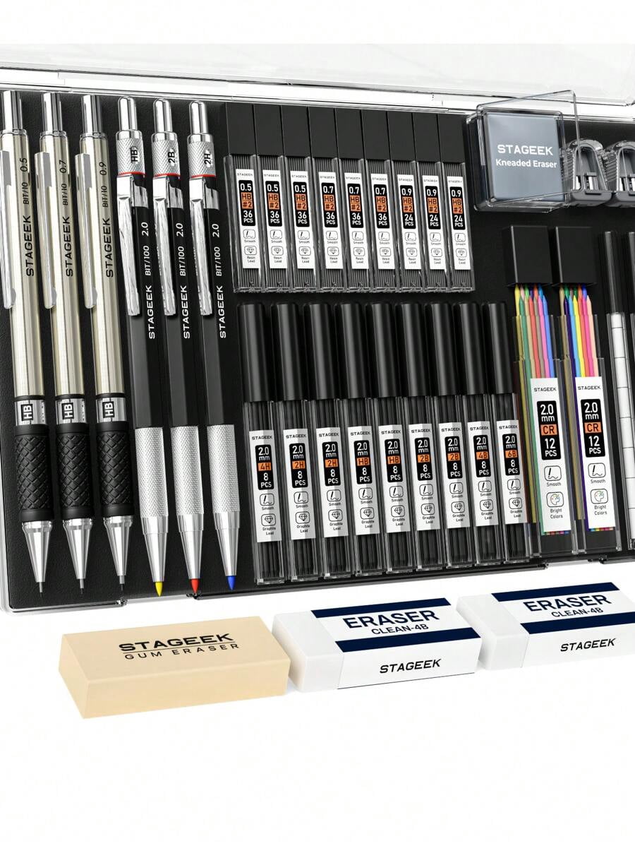 37PCS Mechanical Pencil Set for Artists - Includes 5 Lead Sizes (0.3, 0 ...