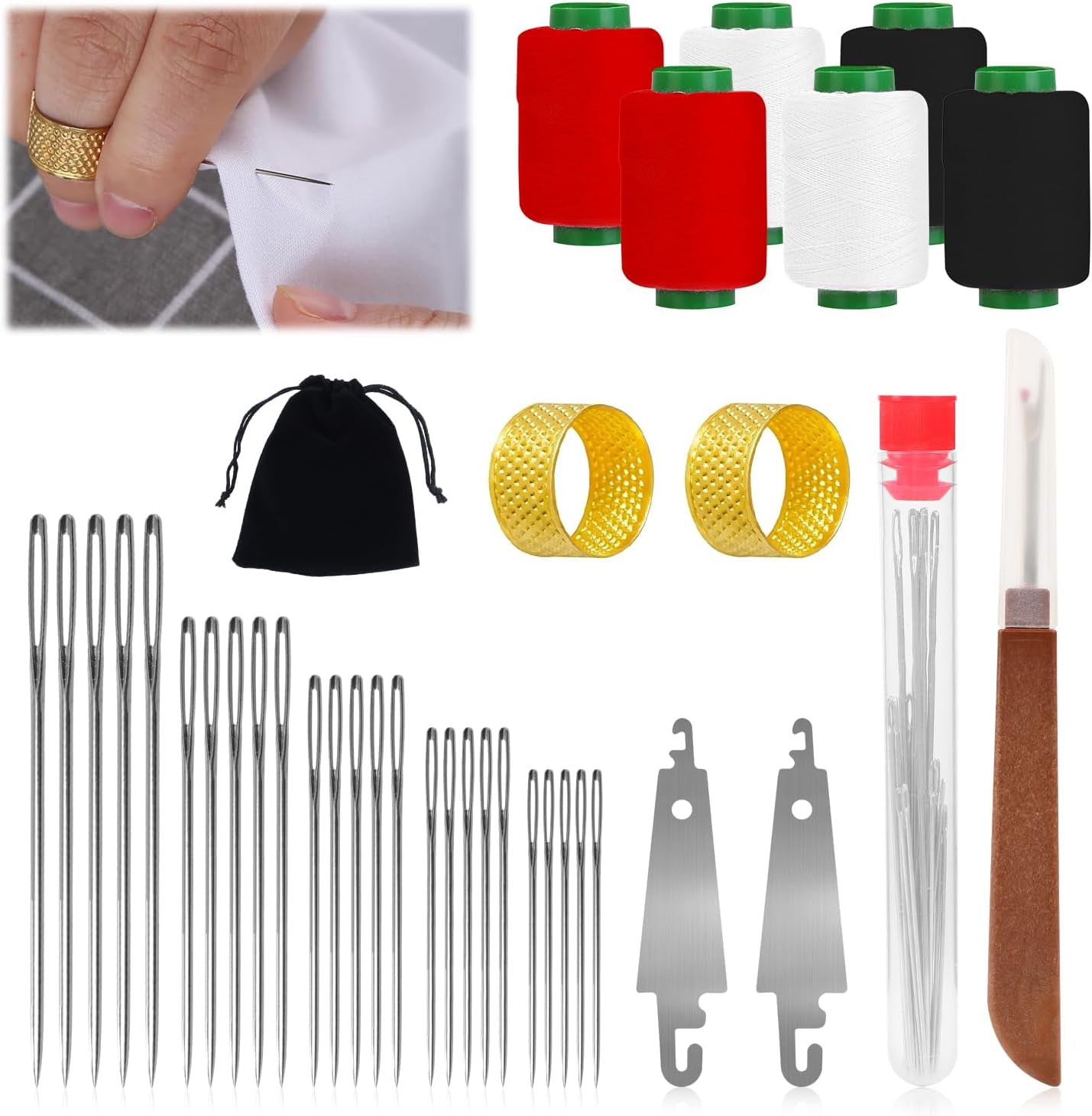 37PCS Sewing Tool Set, 37Pcs Needles Thread Hand Repair Tools, Portable ...