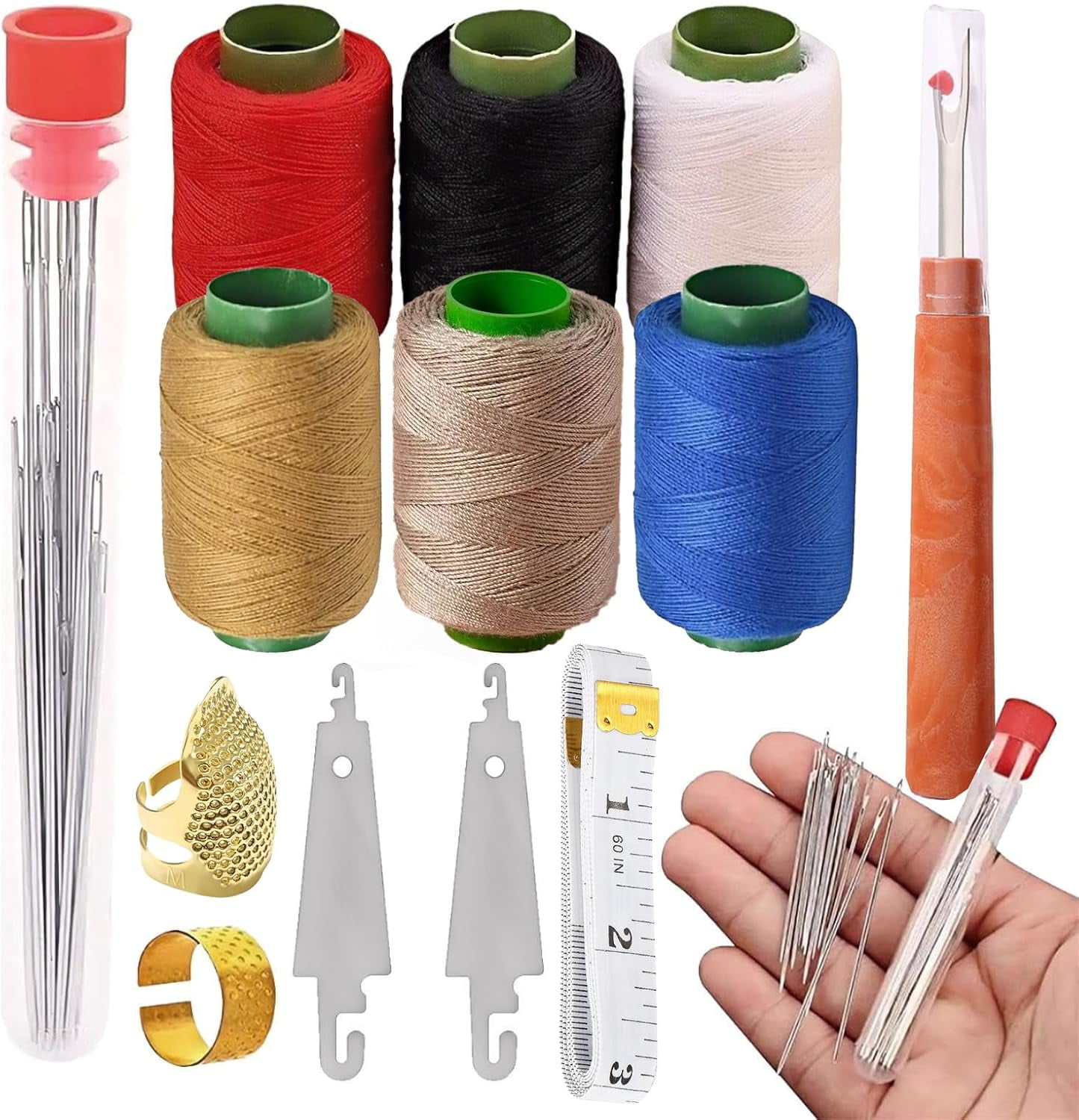 37PCS Sewing Tool Set, Big Eye Steel Sewing Needles Kit, Needle and ...