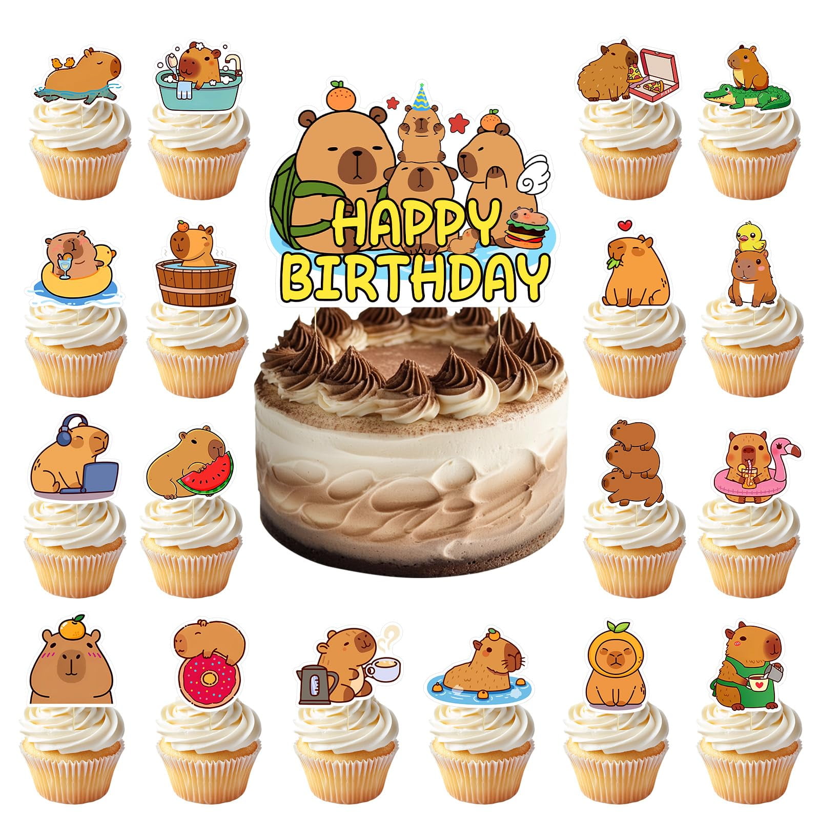 37Pcs Capybara Birthday PresNok Capybara Theme Cake & Cupcake 19 Unique ...