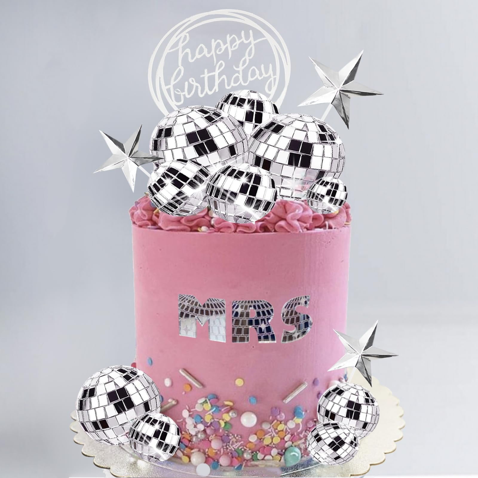 37Pcs Disco BallTRDN Cake Toppers Silver Disco Balls Cake with Mirror ...