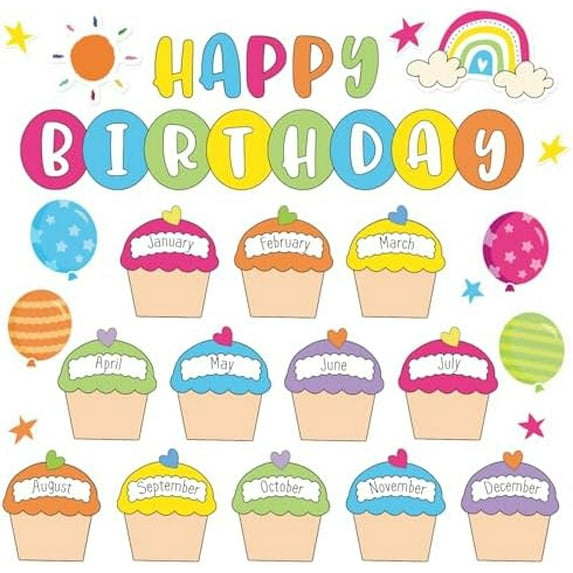 37Pcs Happy Birthday Bulletin Board Set Birthday Cake Paper Cutouts ...
