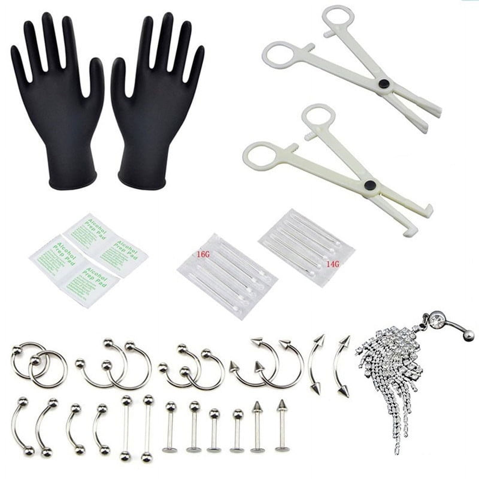 37Pcs/Set Body Piercing Tool Kit Ear Nose Belly Button Navel Nipple ...