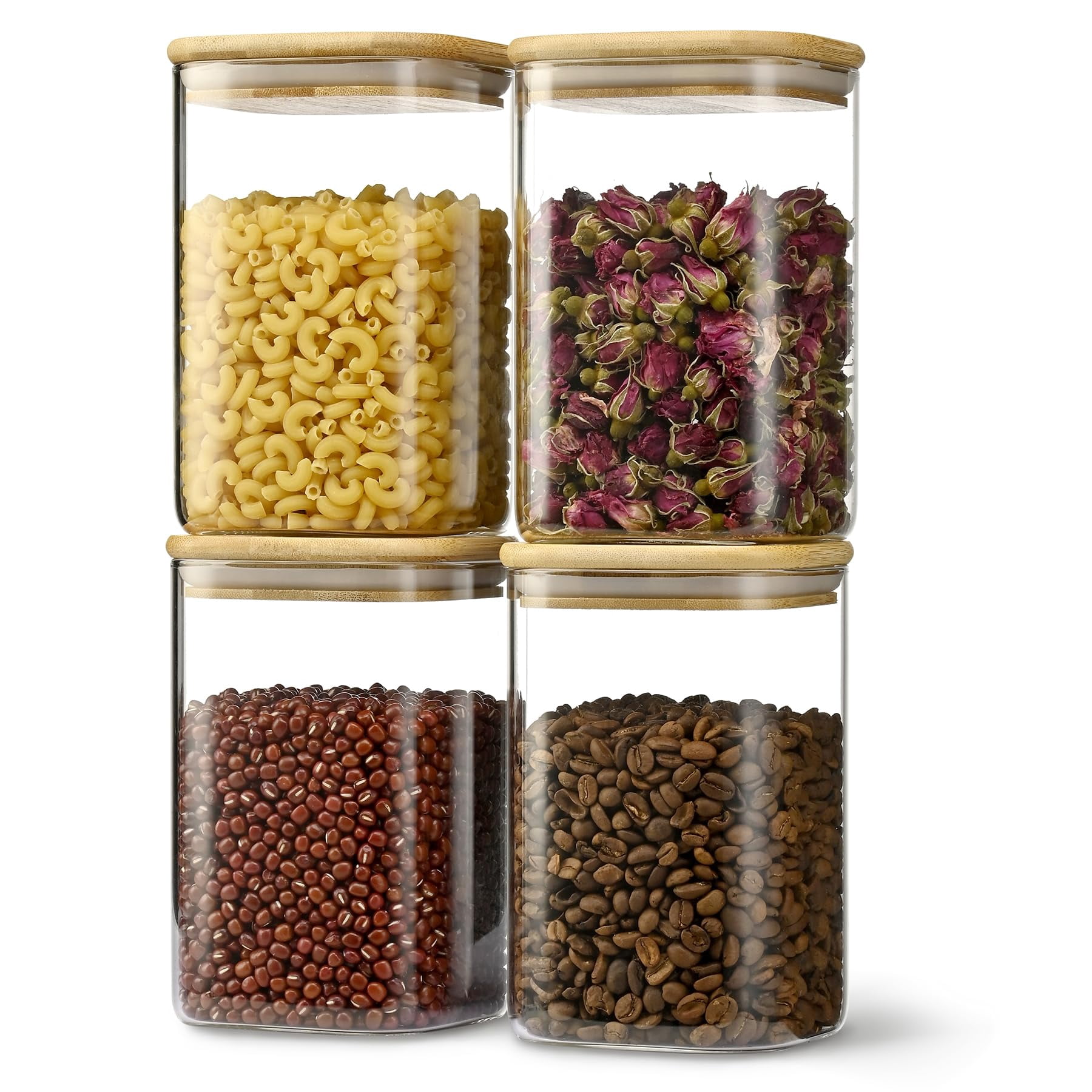 37oz*4 Square Airtight Food Storage Canister Set For Kitchen Pantry ...