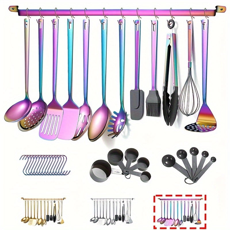 37pcs Titanium Plated Stainless Steel Kitchen Utensils Set with Utensil ...