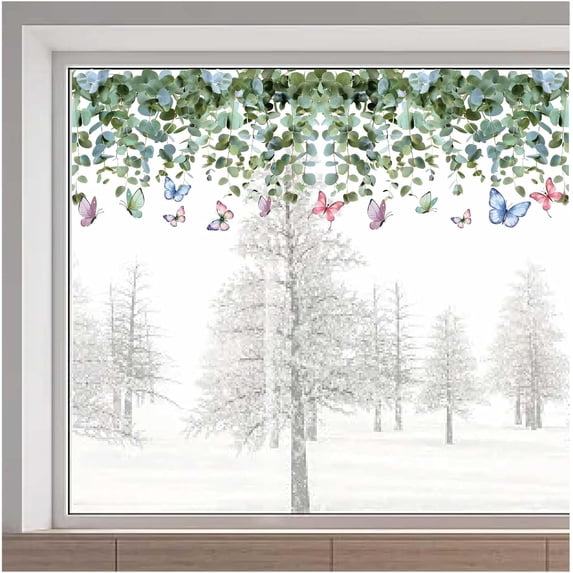 37x114cm Vine Flower Window Decals Green Leaves Plants Butterfly Window ...
