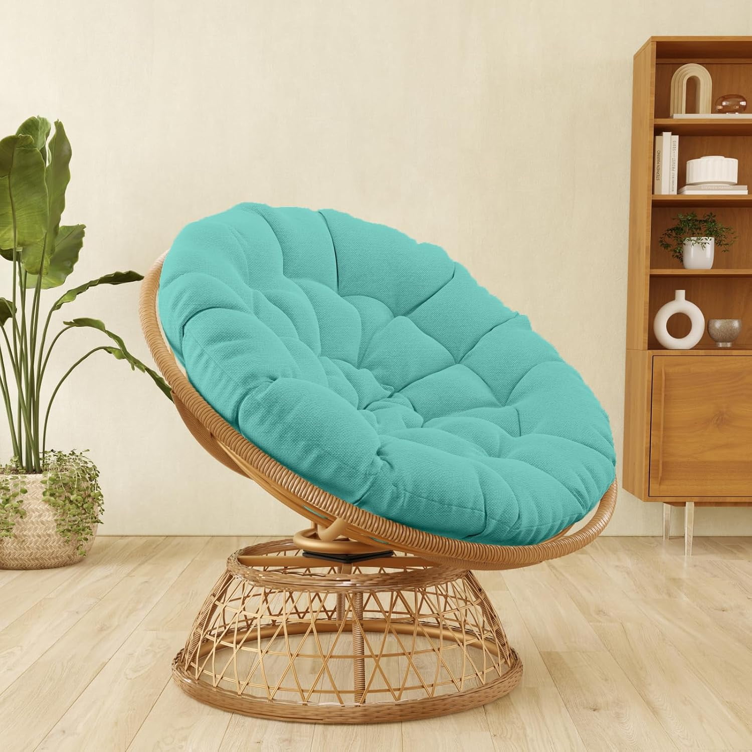 38'' 360 Degree Swivel Wicker Papasan Chair with Cushion and Base ...