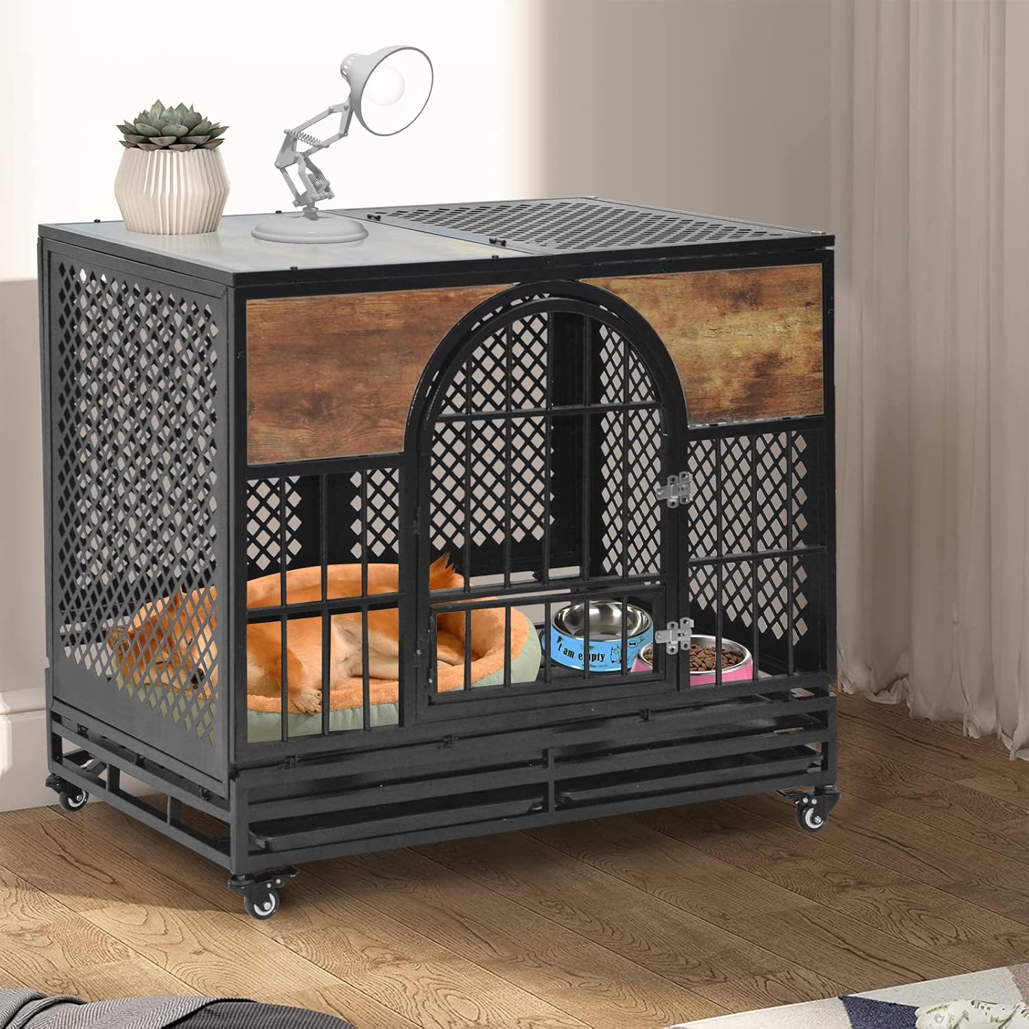 38”/42" Heavy Duty Dog Crate Furniture for Large Dogs, Enclosed design ...