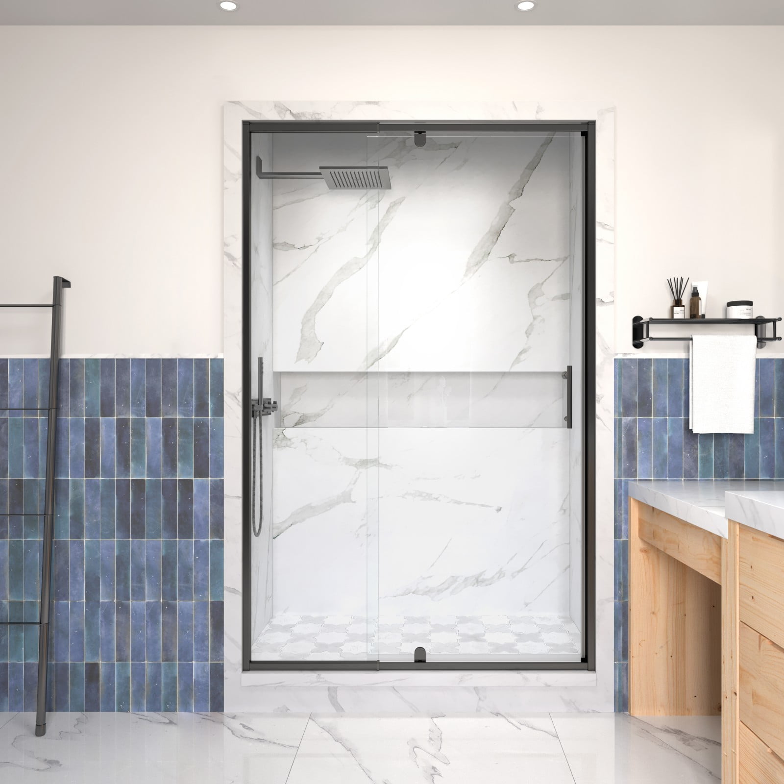 38-42" W x 71" H Pivot Swing Shower Door, Frame Glass Door with 1/4" (6mm) Clear Tempered Glass ...