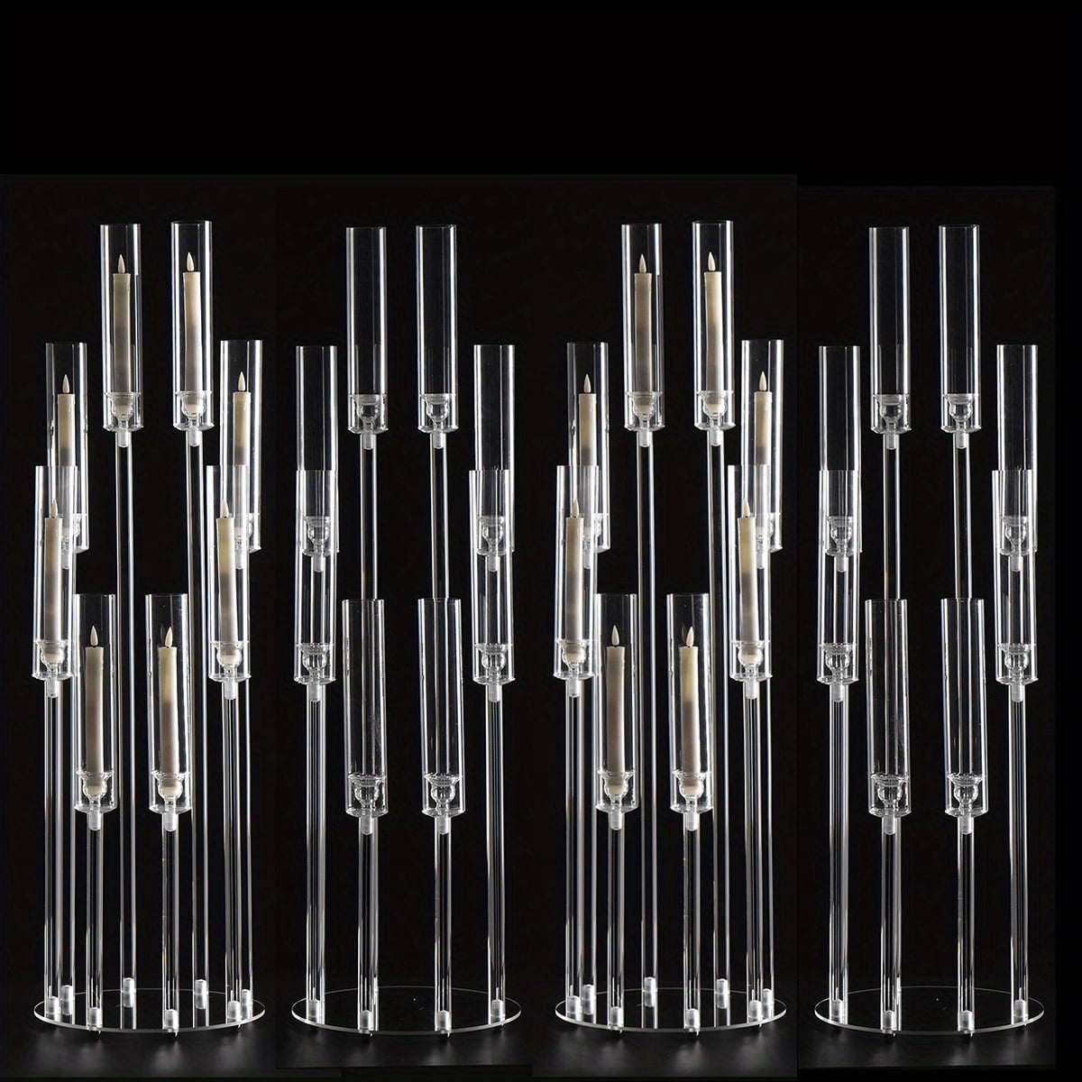 38.5" Clear 8-Arm Acrylic Candelabra - LED Candle Holder with Shade ...