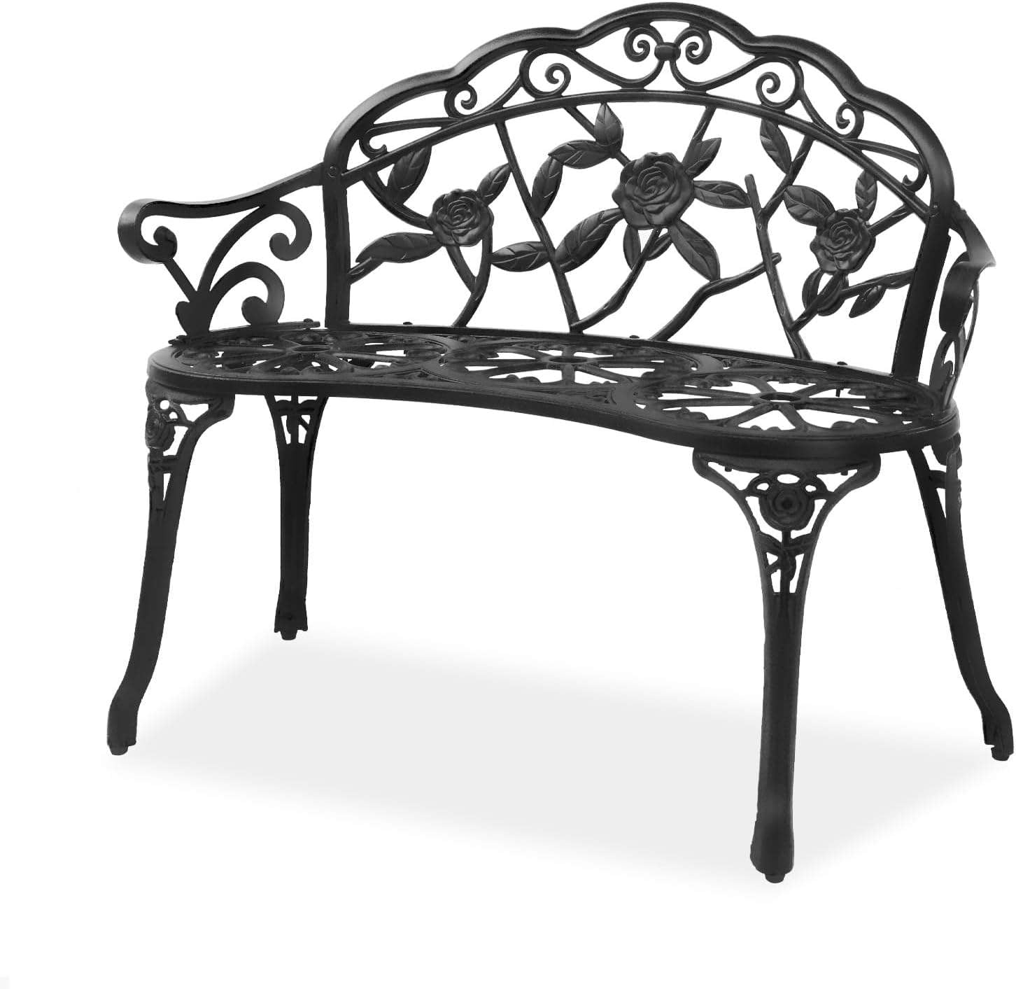 38.5" Outdoor Metal Garden Bench with Antique Finish, 2-Person Cast ...