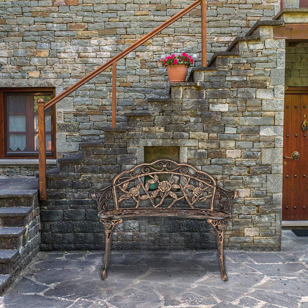 38.5" Patio Park Garden Outdoor Metal Rose Bench,Cast Iron Cast ...