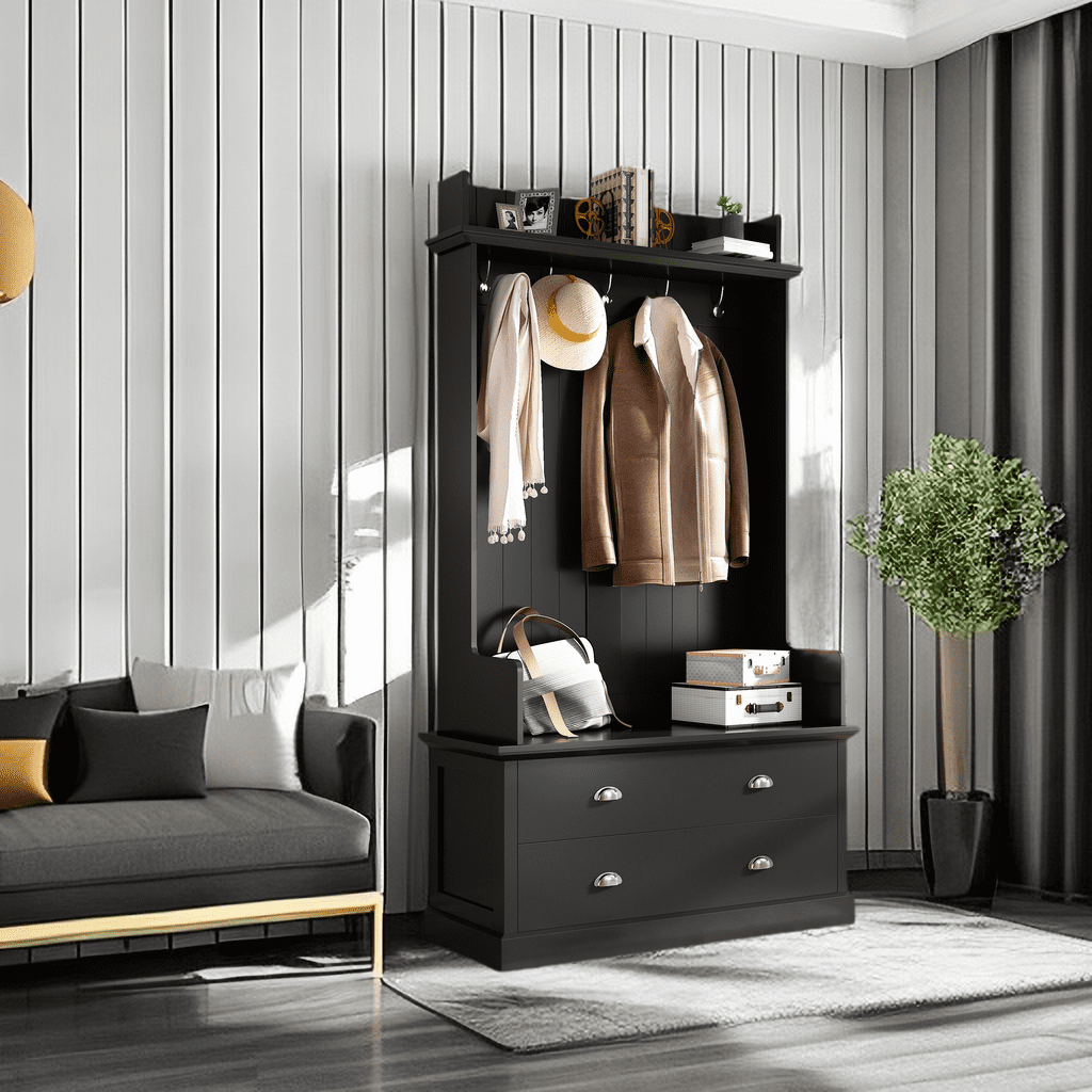 38.5" Wide Hall Trees Coat Racks, Vintage Style Wooden Entryway Coat ...