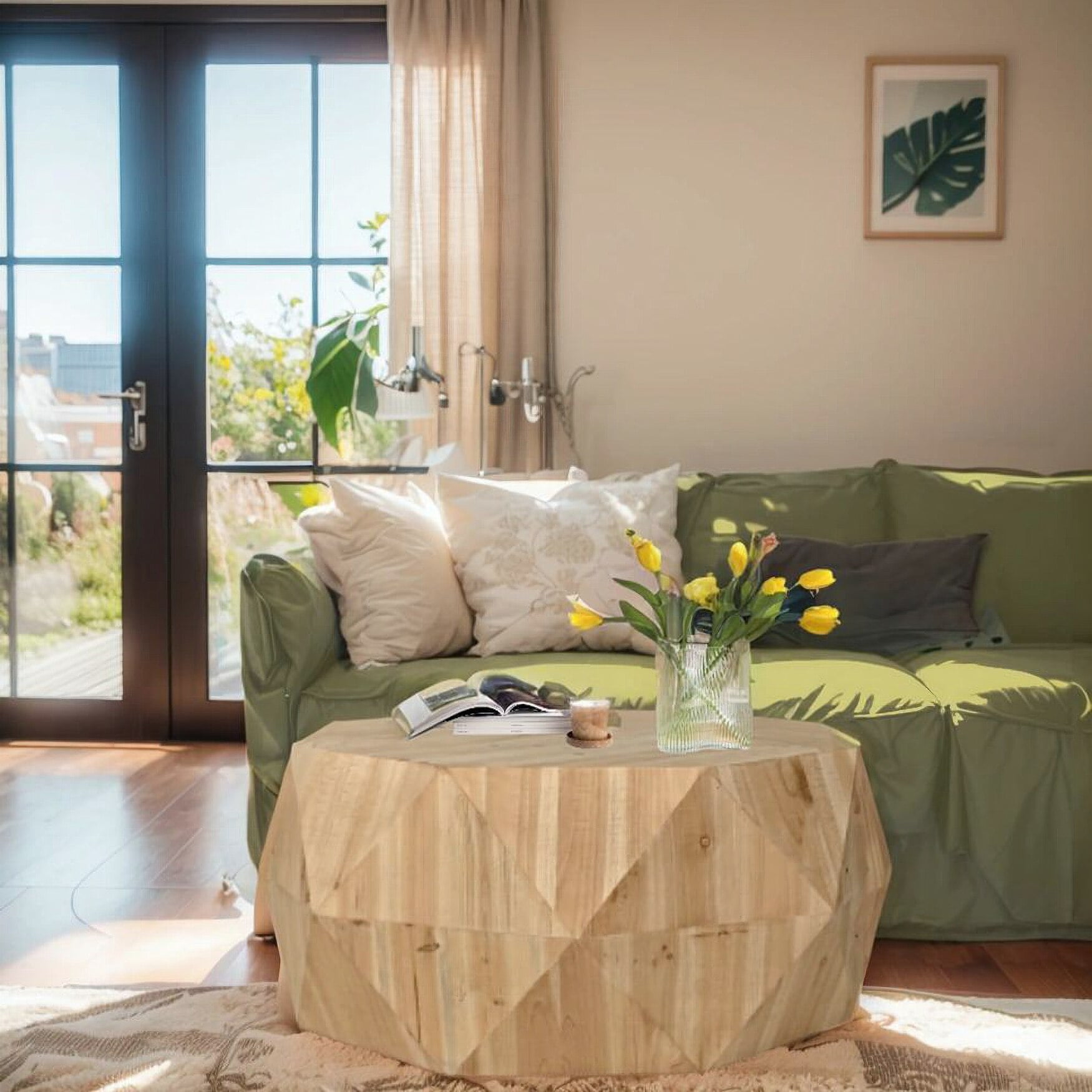 38.58" Retro Style Coffee Table with Three-dimensional Embossed Pattern ...