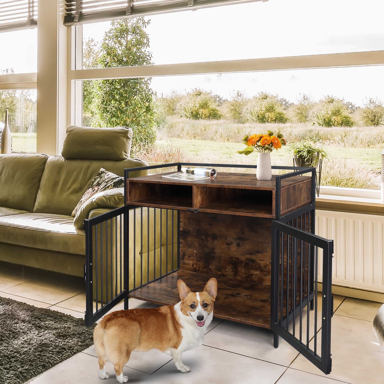 38.6 "Furniture Dog Cage, Metal Heavy Duty Super Sturdy Dog Cage, Dog ...
