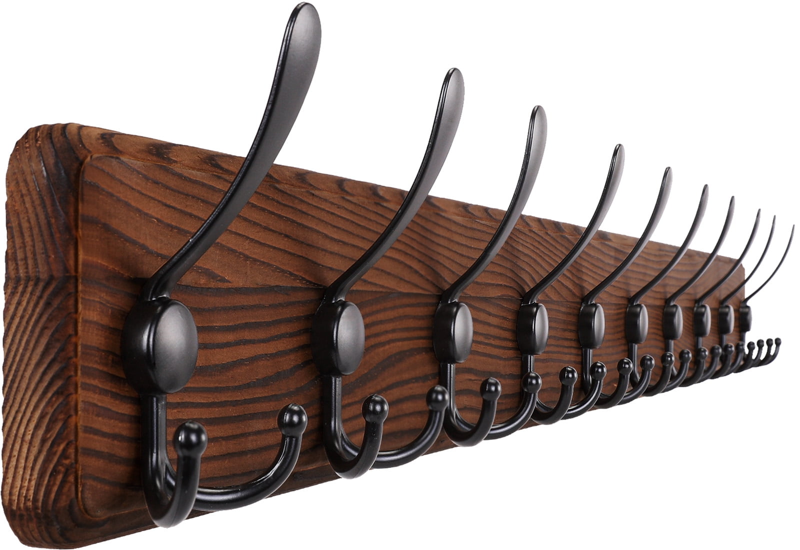 38.6" Large Coat Rack Wall Mount, Long Wood Coat Hooks with 10 Triple ...