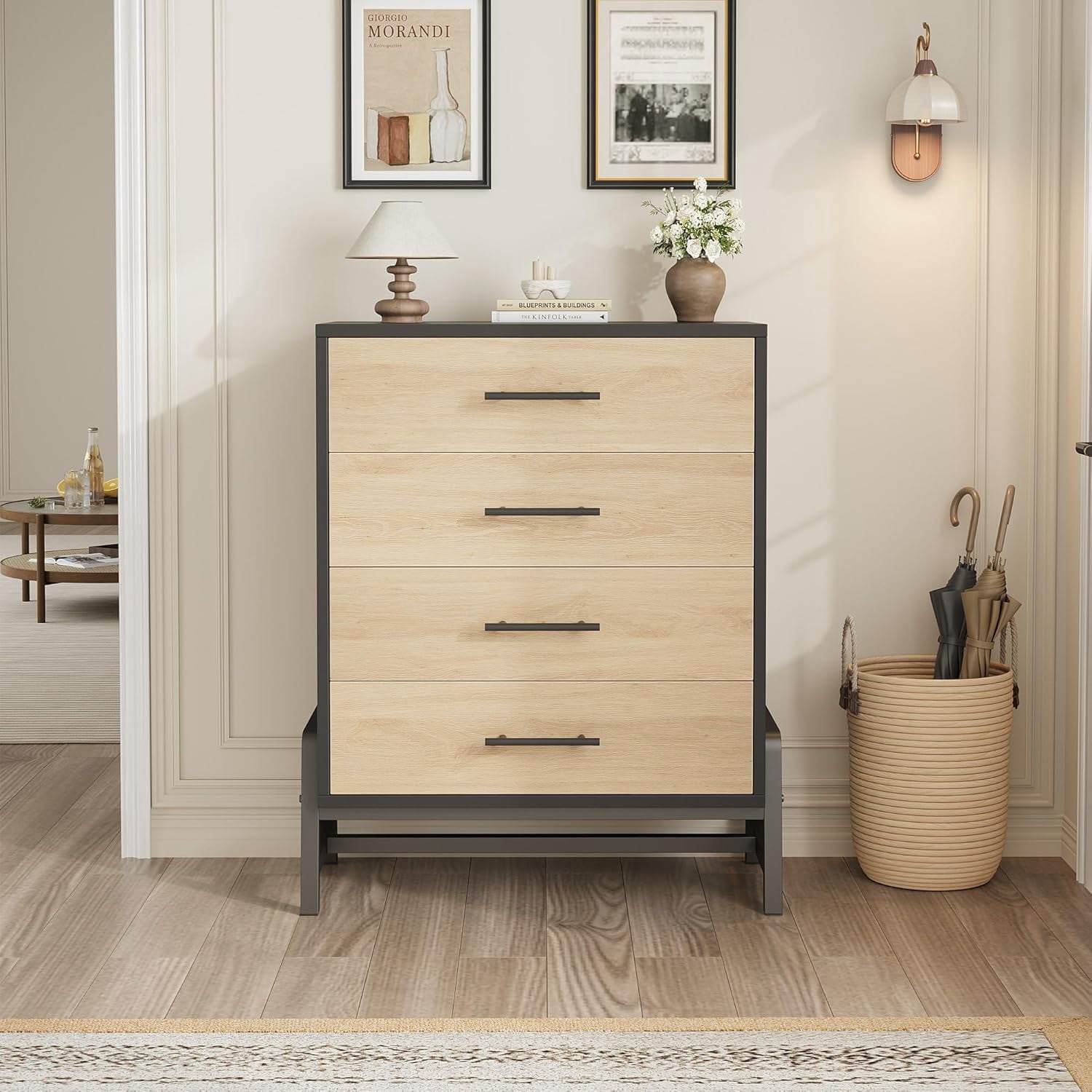 38.6" Tall 4-Drawer Dresser, Freestanding Wooden Storage Chest for ...