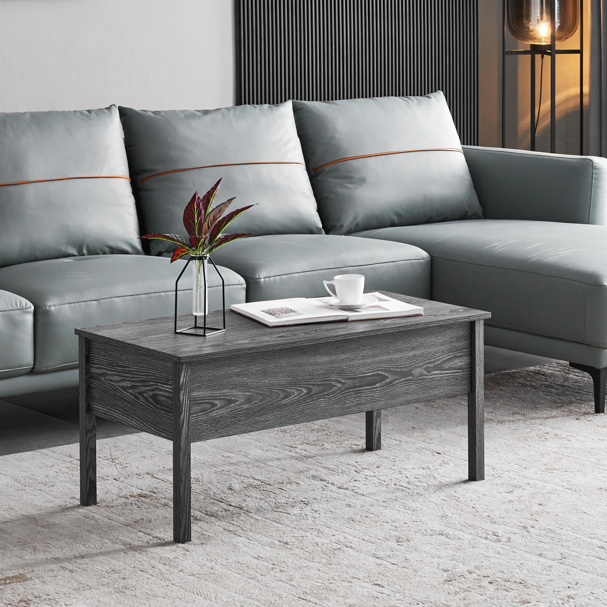 38.6inches MDF Lift-Top Coffee Table with Storage, Wooden Rustic Rising ...