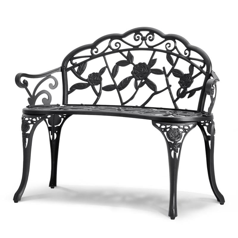 38.8-inch Outdoor Metal Bench with Backrest and Armrests, 480 lbs ...
