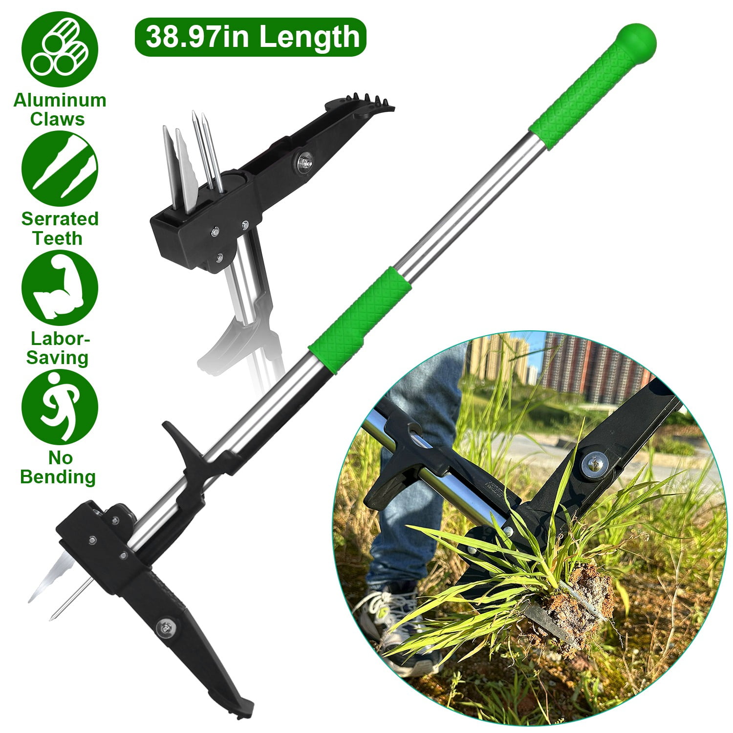 38.97in Aluminum Weed Puller TeqHome Stand Up Weeder Hand Tool Without ...