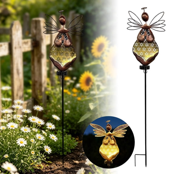 38" Angel Solar Garden Stake Lights, Metal Decorative LED Pathway ...
