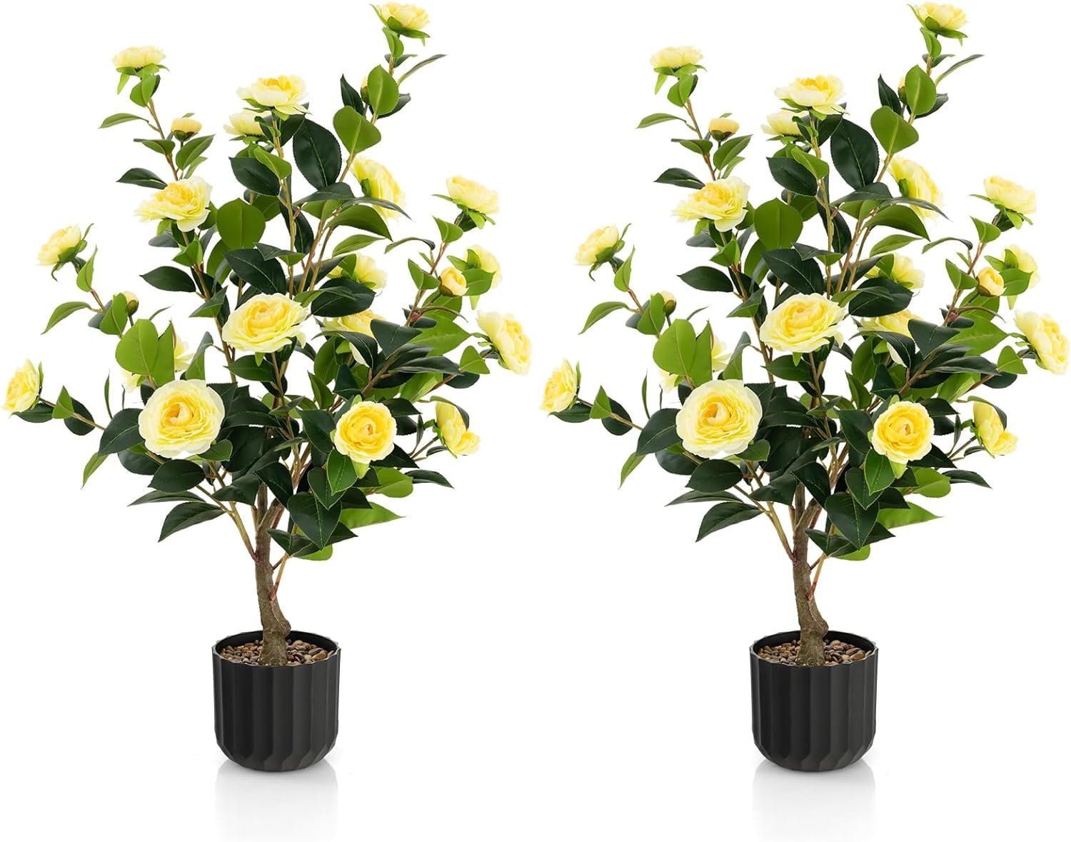 38’’ Artificial Camellia Tree, 2 Pack Flower Plants Artificial Tree ...