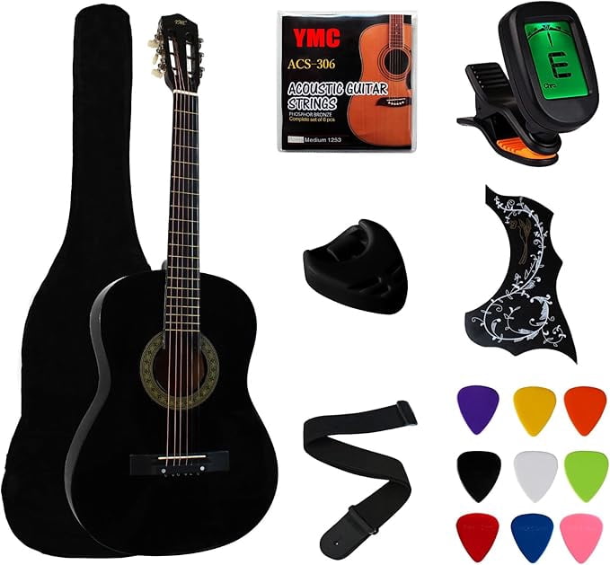 38" Black Beginner Acoustic Guitar Starter Package Student Guitar with ...