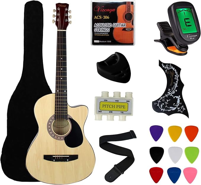 38" Cutaway Natural Beginner Acoustic Guitar Starter Package Student ...