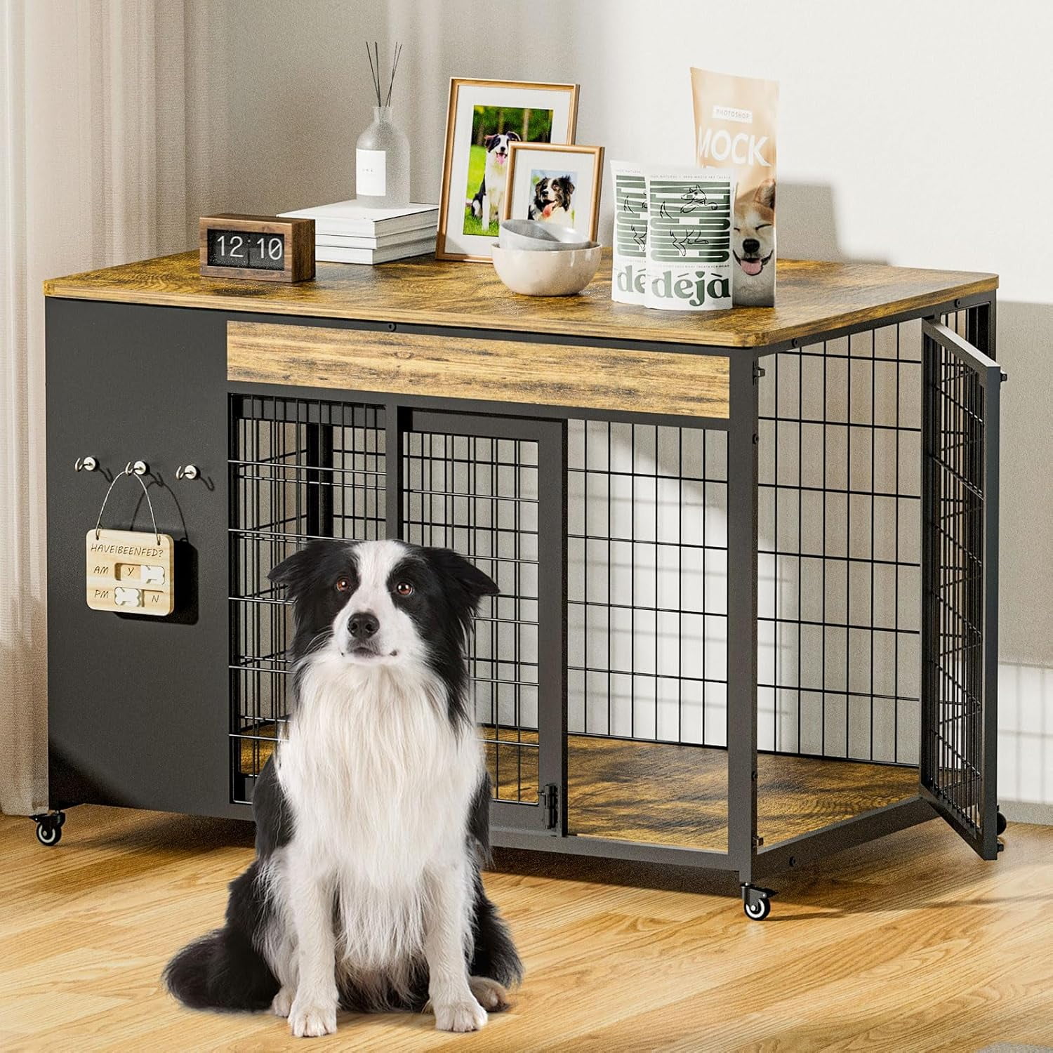 38" Dog Crate Furniture - Dog Crate with DIY Frame, Sliding Door Indoor ...