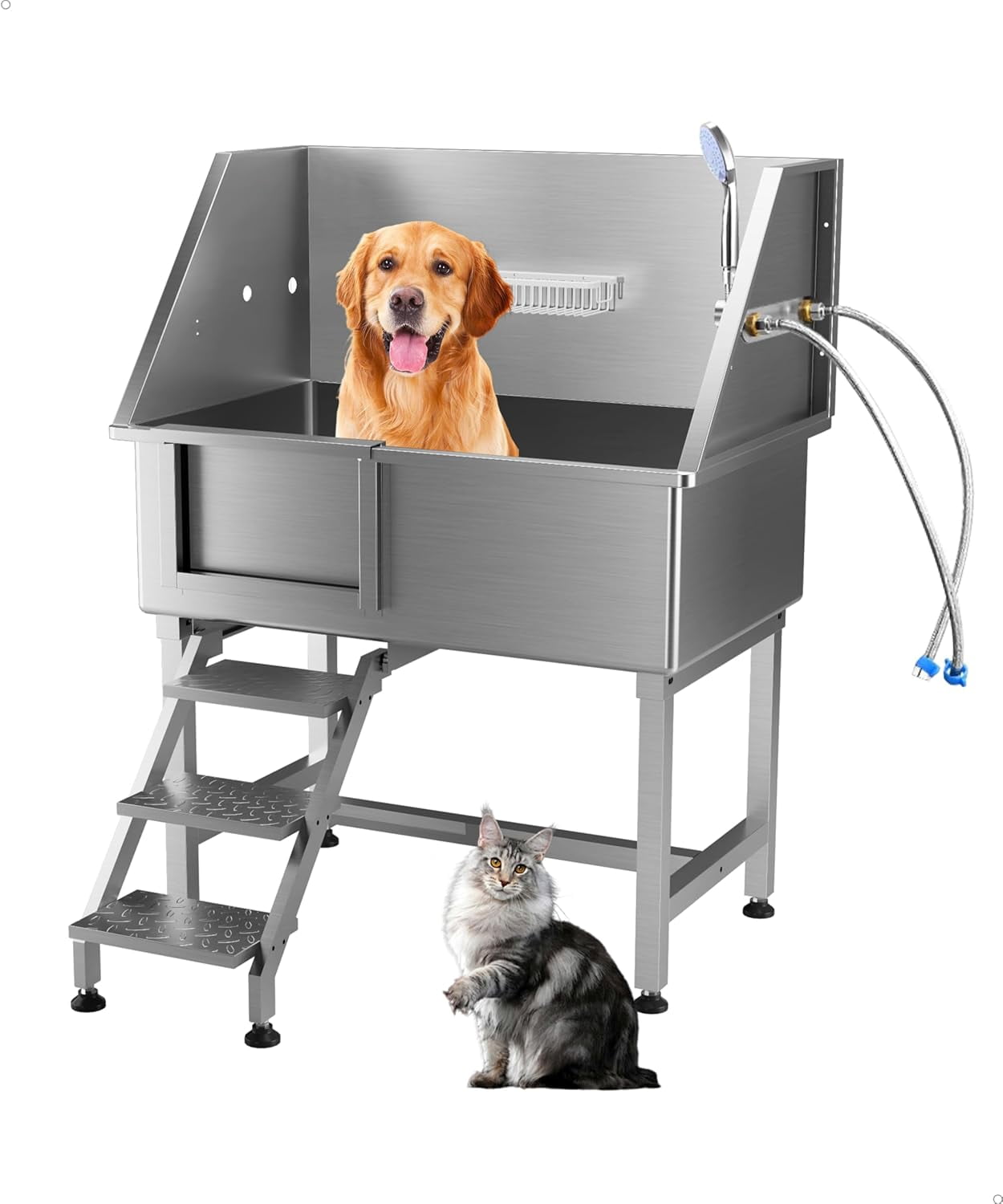 38" Dog Grooming Bathtub, Professional Stainless Steel Pet Dog Bathing ...