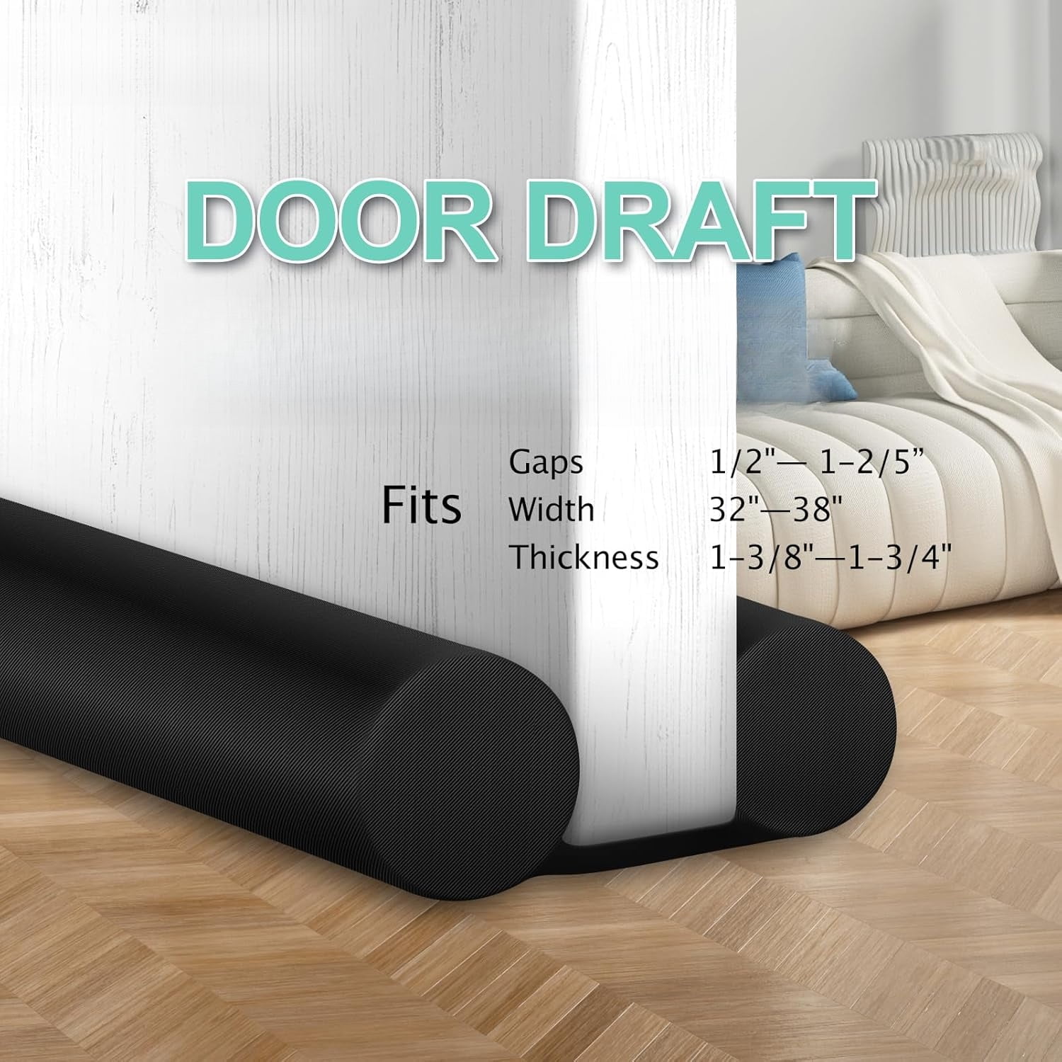 38" Under Door Draft Blocker, Black Door Draft Stopper Noise Reducer ...