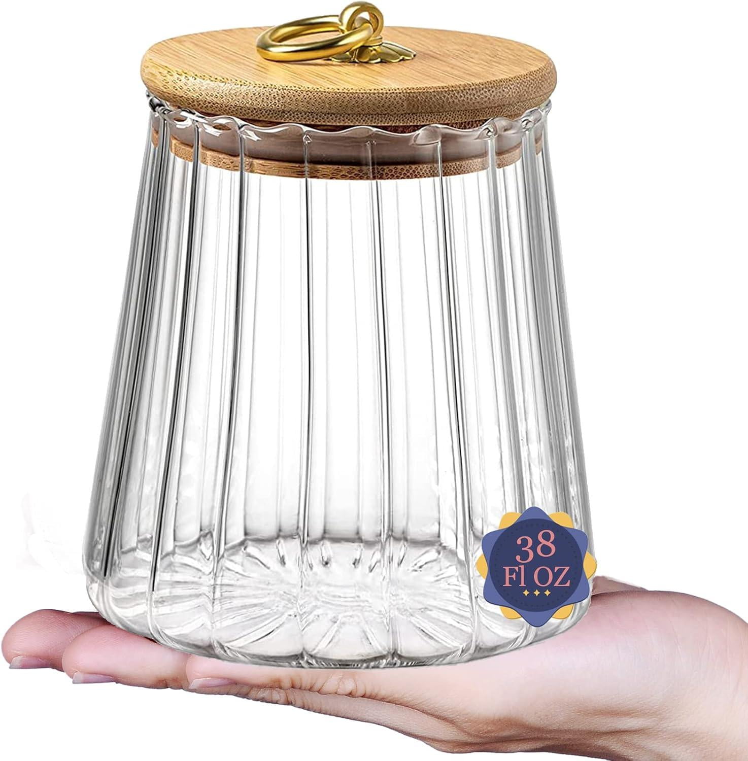 38 FL OZ Glass Jars with Bamboo Lids, Glass Containers with Airtight Lids for Storage, Large ...