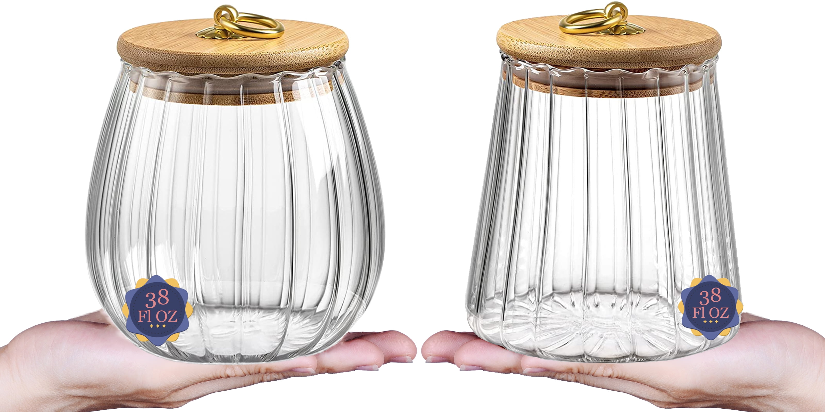 Large Airtight Storage Containers, 38 Fl oz Glass Jar with Bamboo Lid for Nuts, Cookies ...