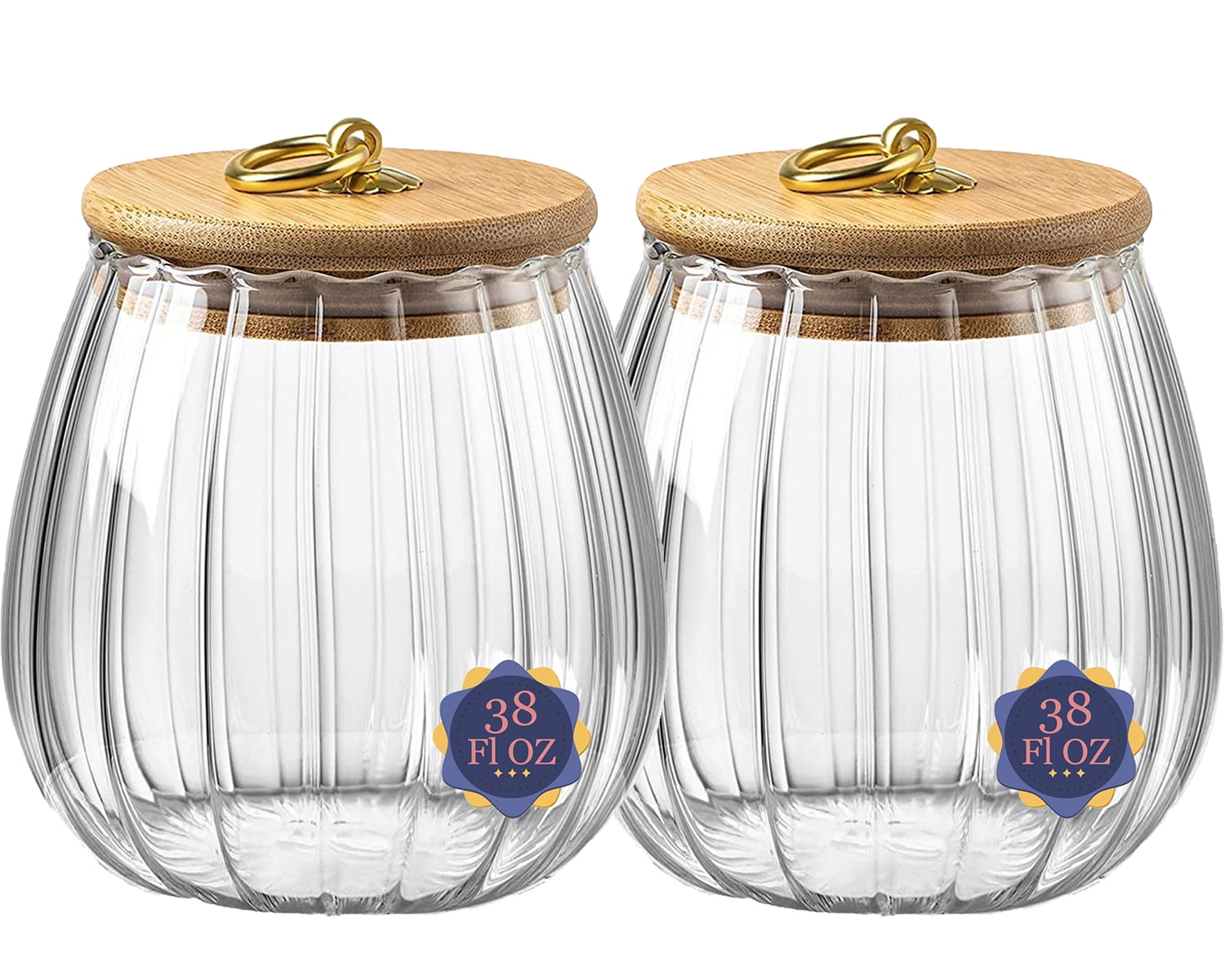 38 Fl oz Airtight Candy Jar with Bamboo Lid,Glass Jar with Lid 1130ml, For Nuts,Cookie(Oval&Oval ...