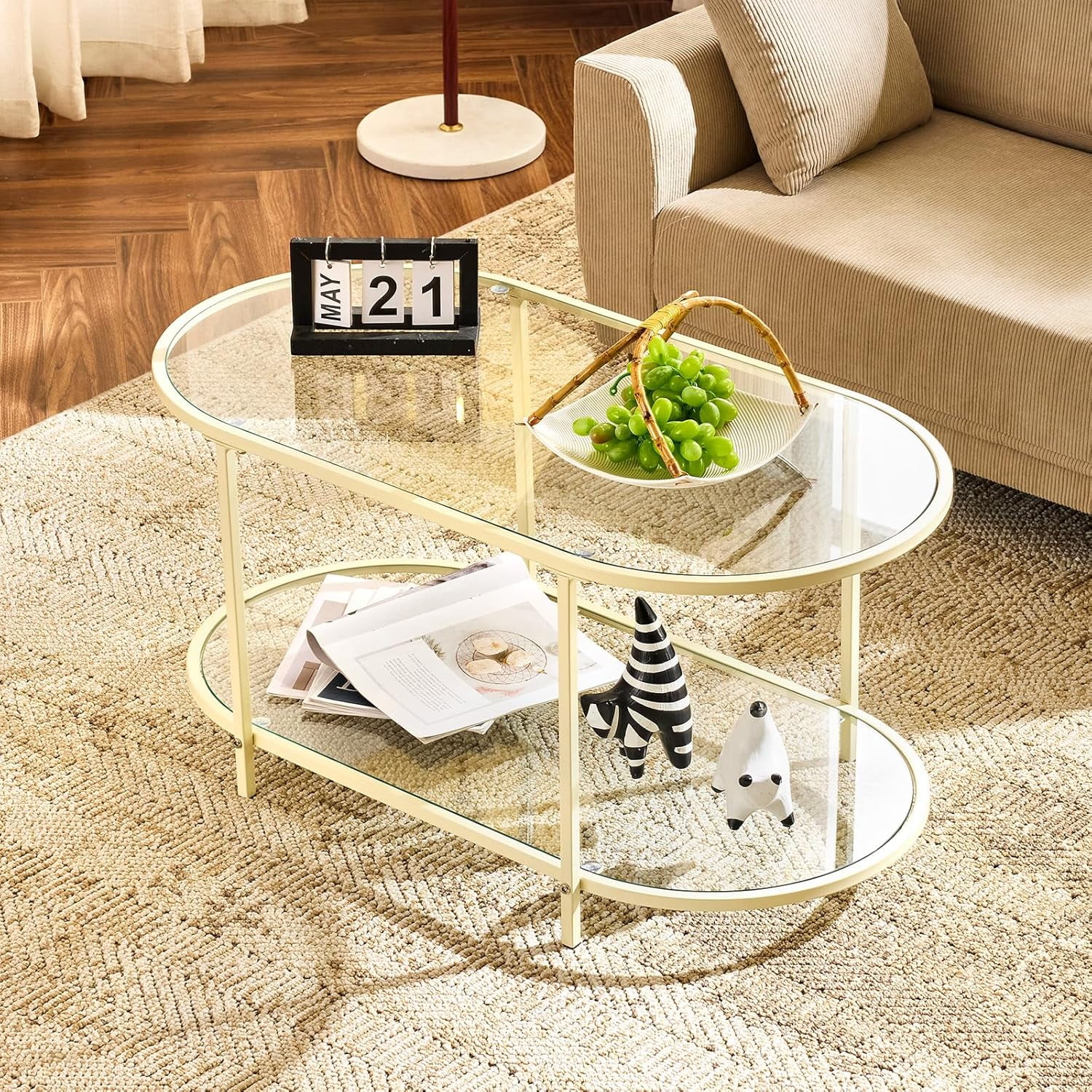 38" Glass Coffee Table, Oval Coffee Tables for Living Room, Small Coffe ...