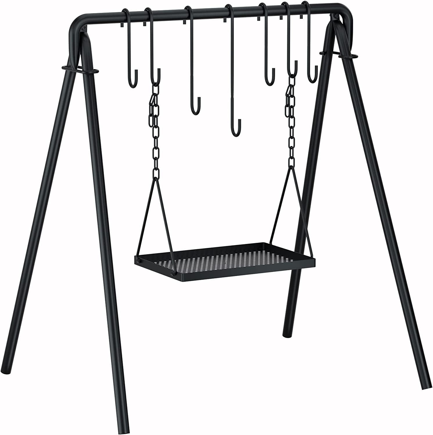 38" Grill Swing Large Campfire Grill Stand w/6 Hooks Cast Iron BBQ ...
