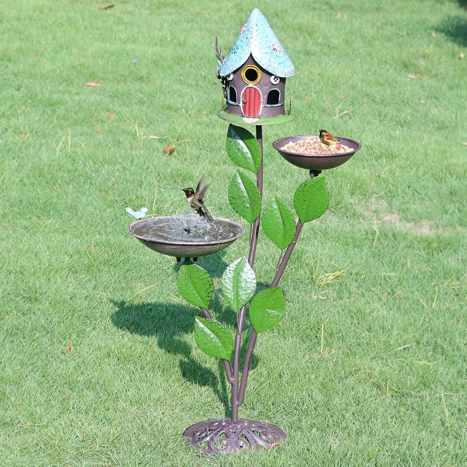 38" H Cast Iron Pedestal Bird Bath, Bird Baths for Outdoors with Metal ...