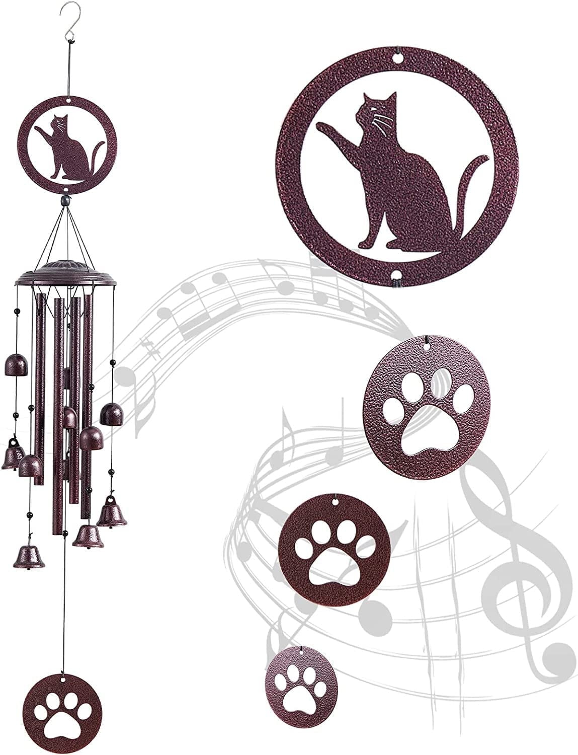 38''H Cat Wind Chimes for Outside, Large Metal Windchimes Indoor Decor ...