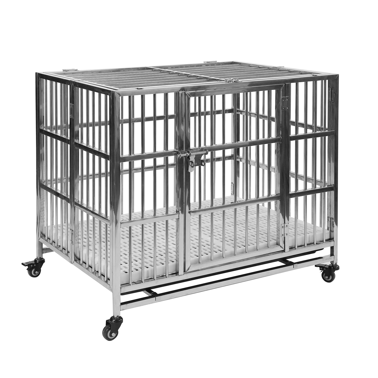 "RYPetmia 38"" Heavy Duty Stainless Steel Dog Crate with Double Doors ...