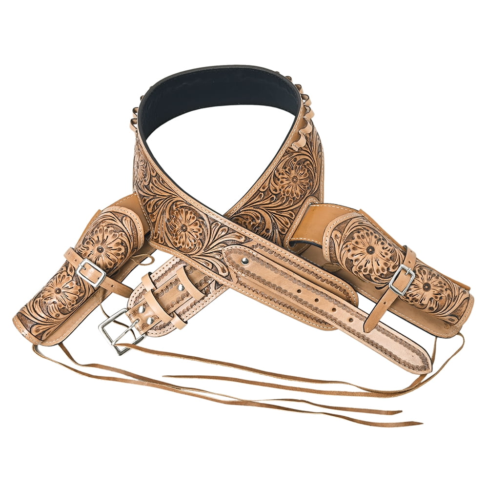 38 In Hilason Double Caliber 44/45 Leather Western Cowboy Gun Rig ...