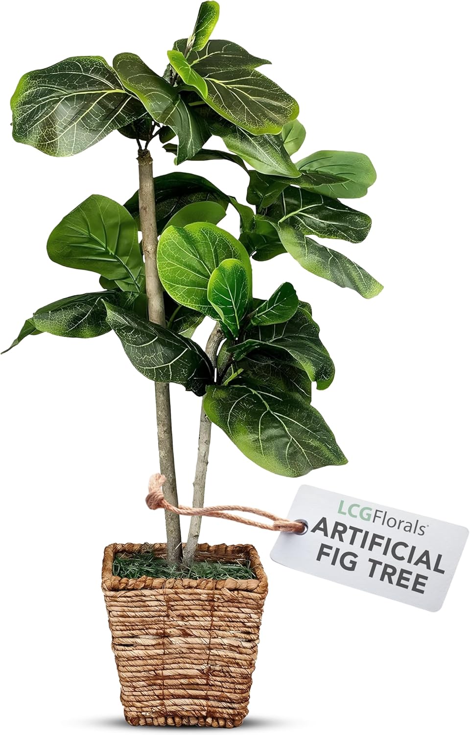 38 Inch Artificial Fig Tree with Real-Wood Trunk & Woven Basket - Low ...