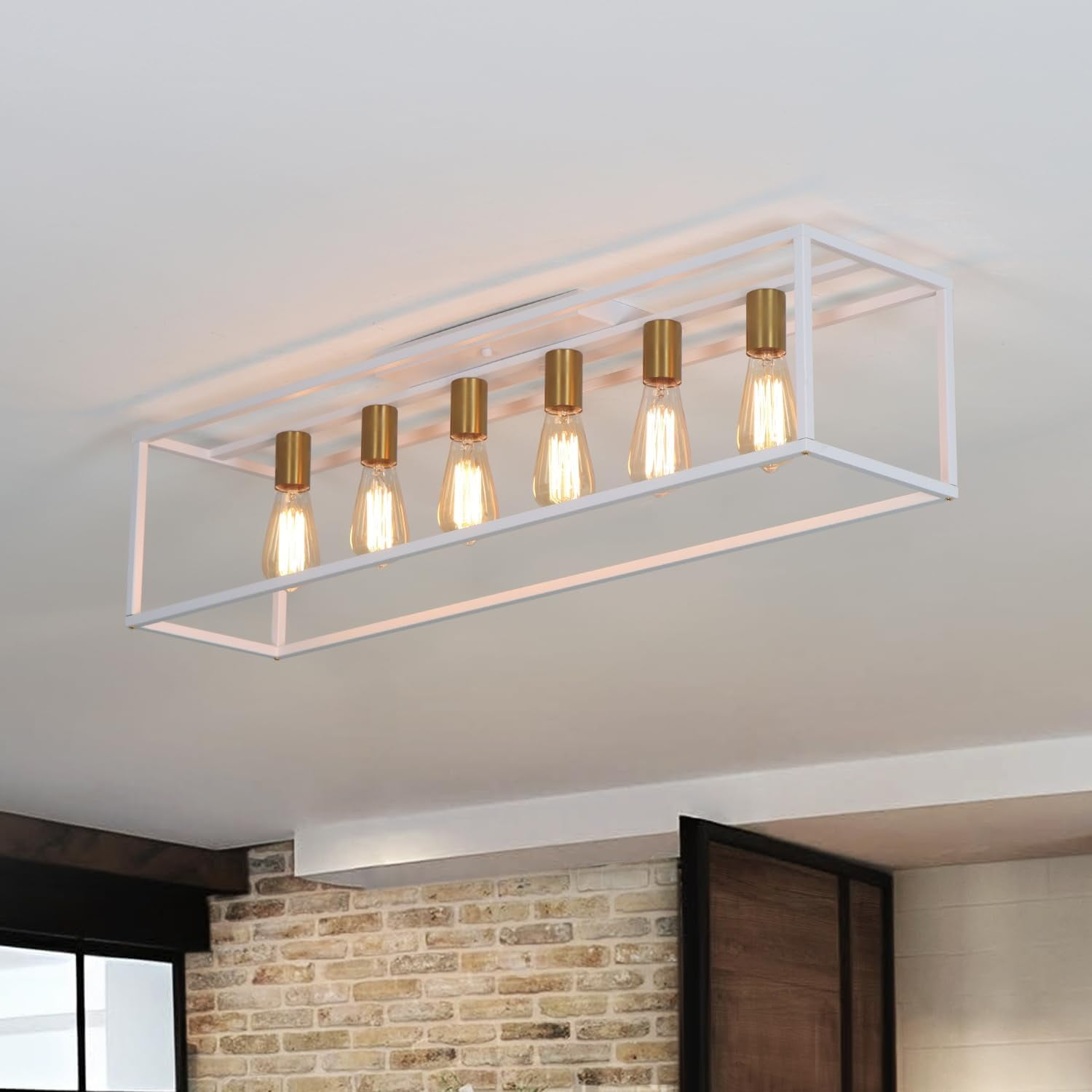 38 Inch Farmhouse Cage Flush Mount Ceiling Light for Living Room Dining ...